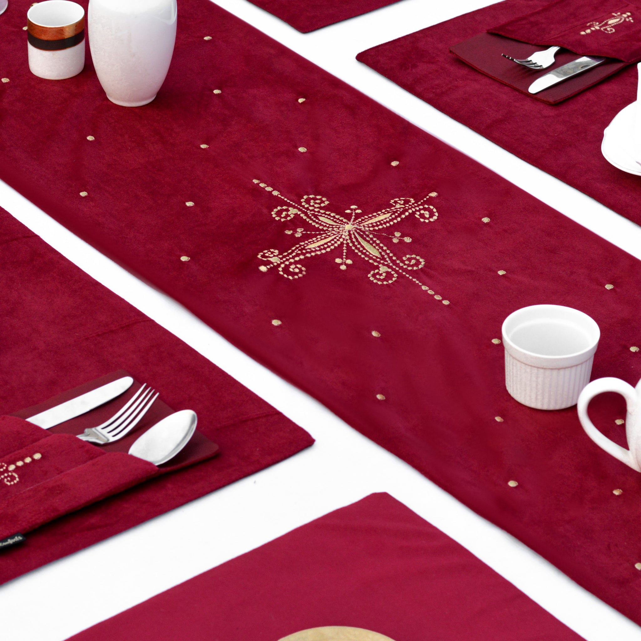 Ashfield Embroidered Velvet Table Set - Home Comforts